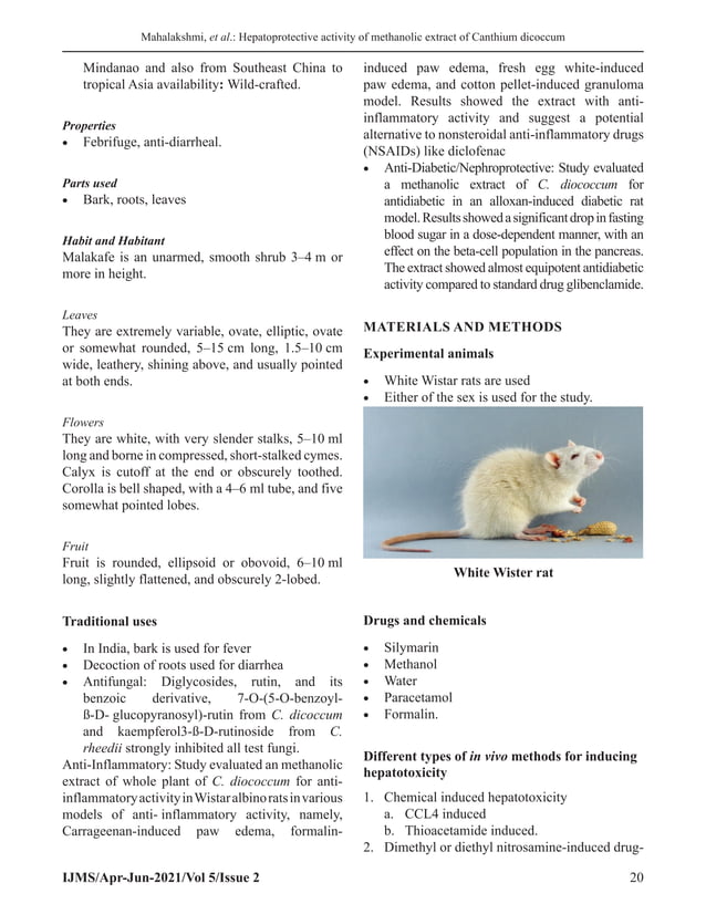 Hepatoprotective activity of methanolic extract of Canthium dicoccum in ...