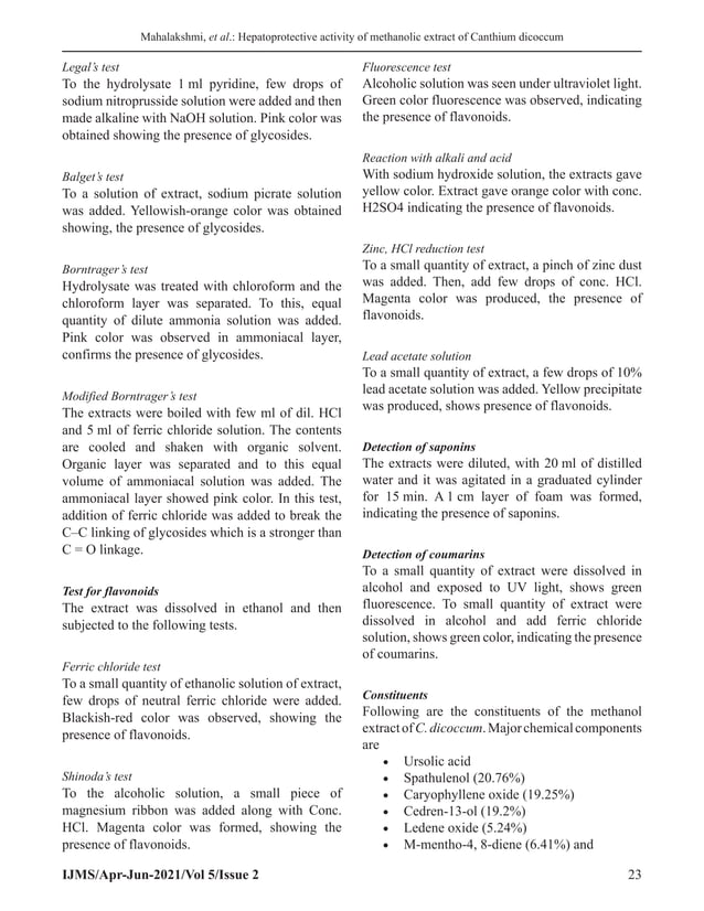 Hepatoprotective activity of methanolic extract of Canthium dicoccum in ...