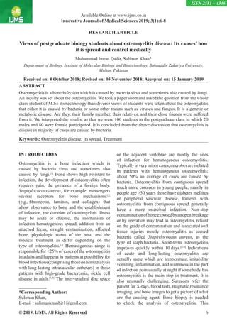 Views of postgraduate biology students about osteomyelitis disease: Its ...