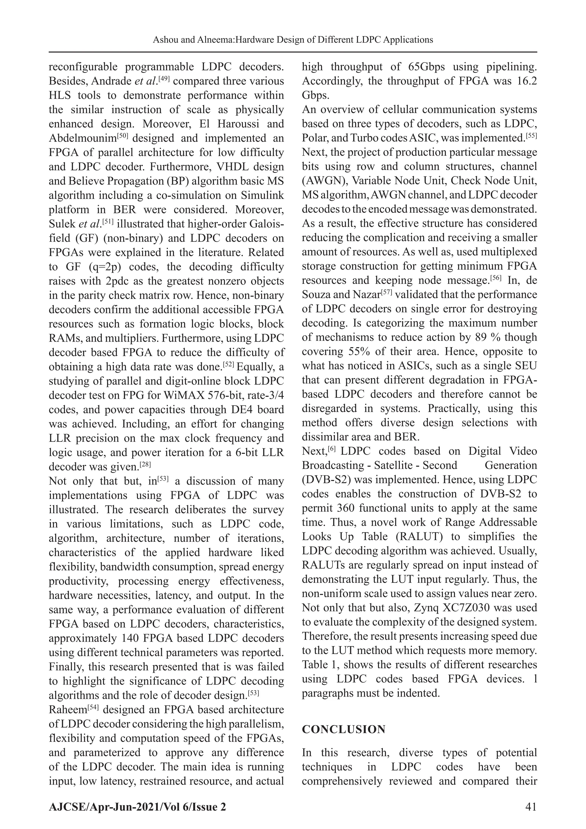 FPGA Hardware Design of Different LDPC Applications: Survey | PDF