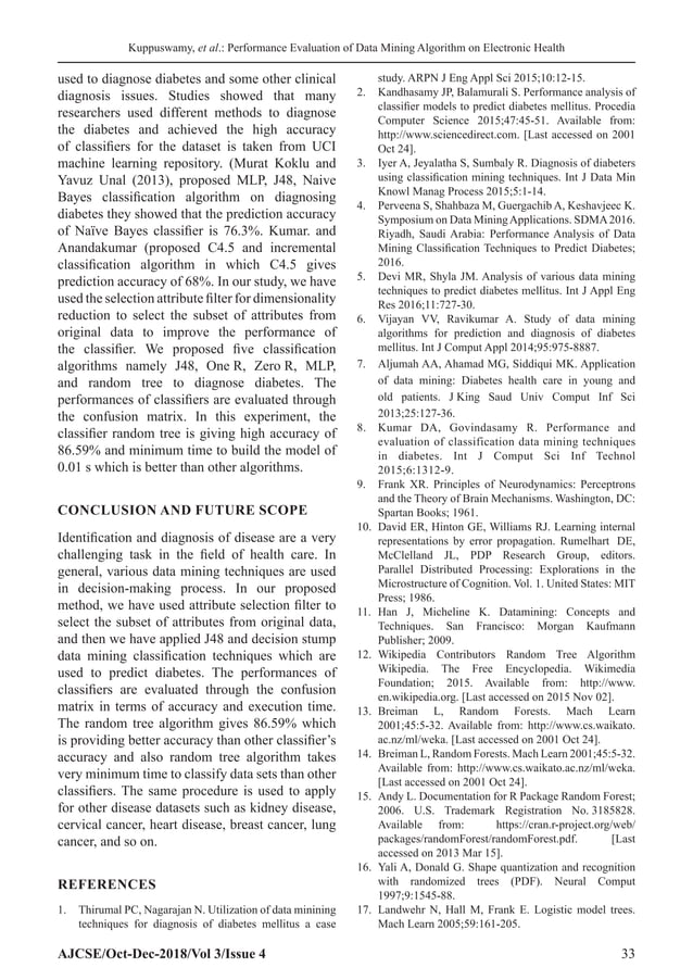 Performance Evaluation of Data Mining Algorithm on Electronic Health Record of Diabetic Patients ...