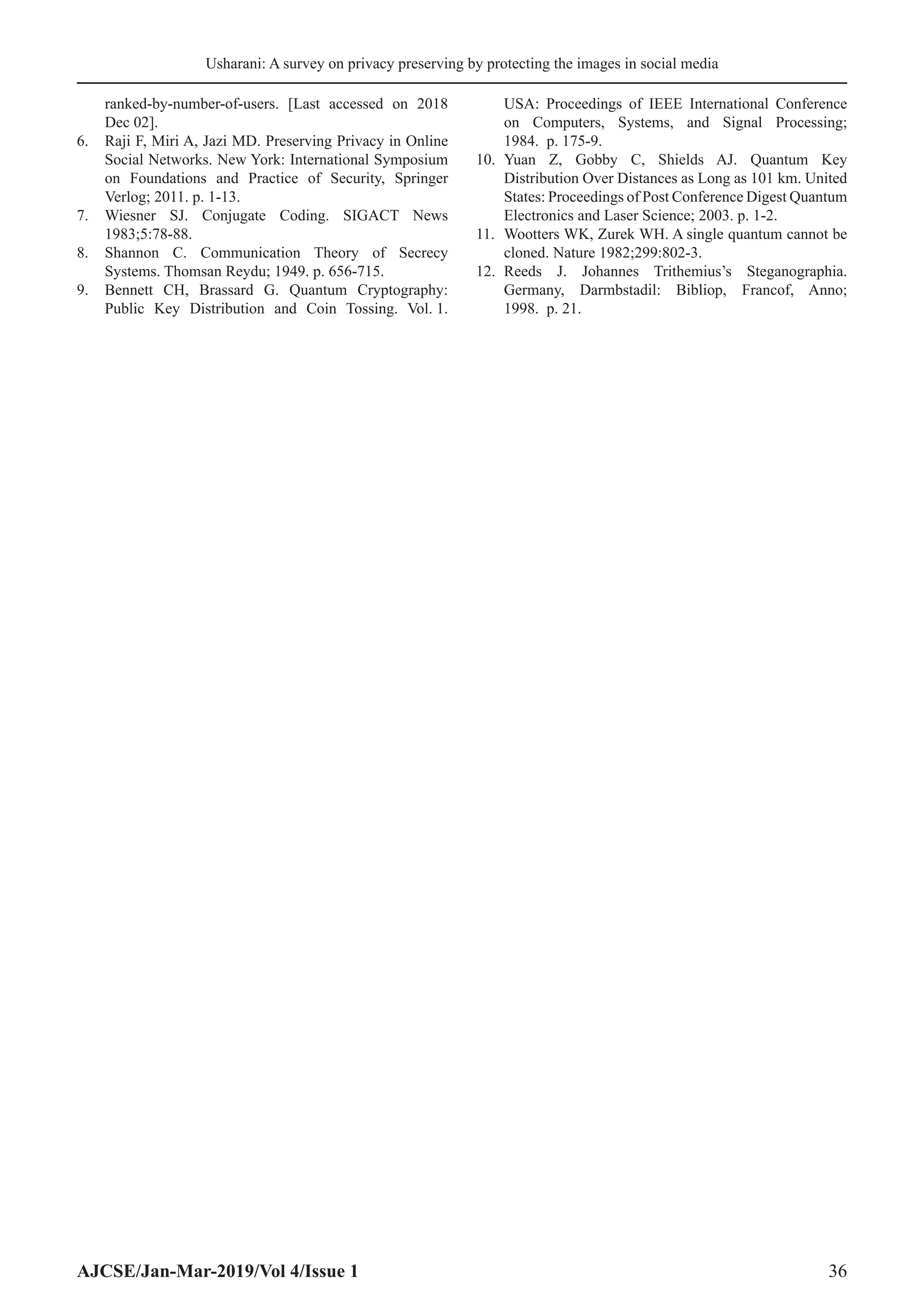 A Survey on Privacy Preserving by Protecting the Images in Social Media using Quantum ...