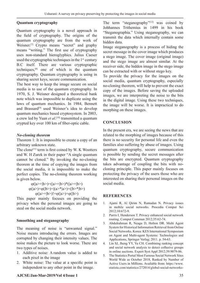 A Survey on Privacy Preserving by Protecting the Images in Social Media using Quantum ...