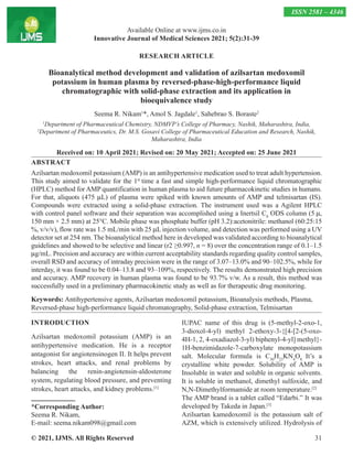 Bioanalytical method development and validation of azilsartan medoxomil potassium in human ...