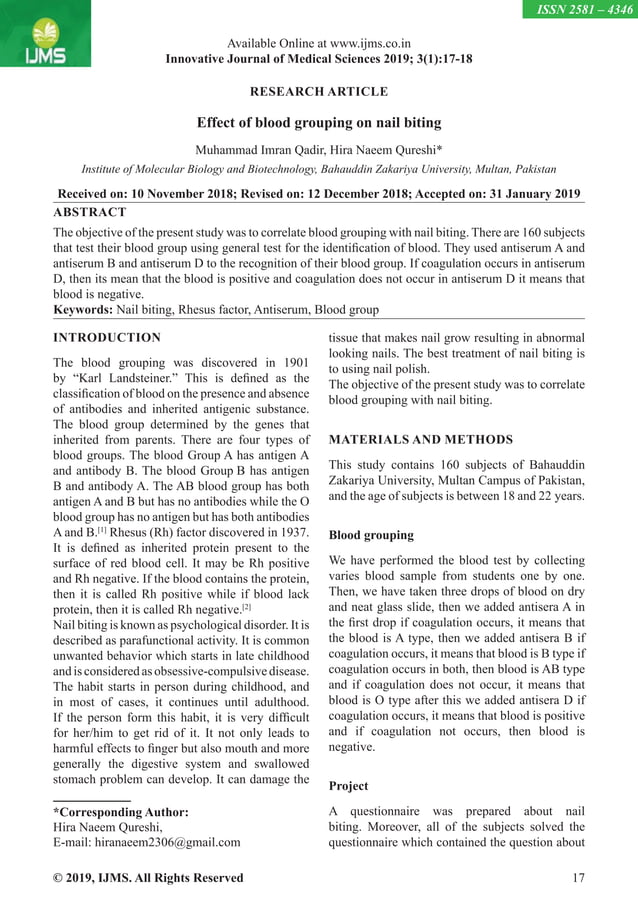 Effect of blood grouping on nail biting IJMS | PDF