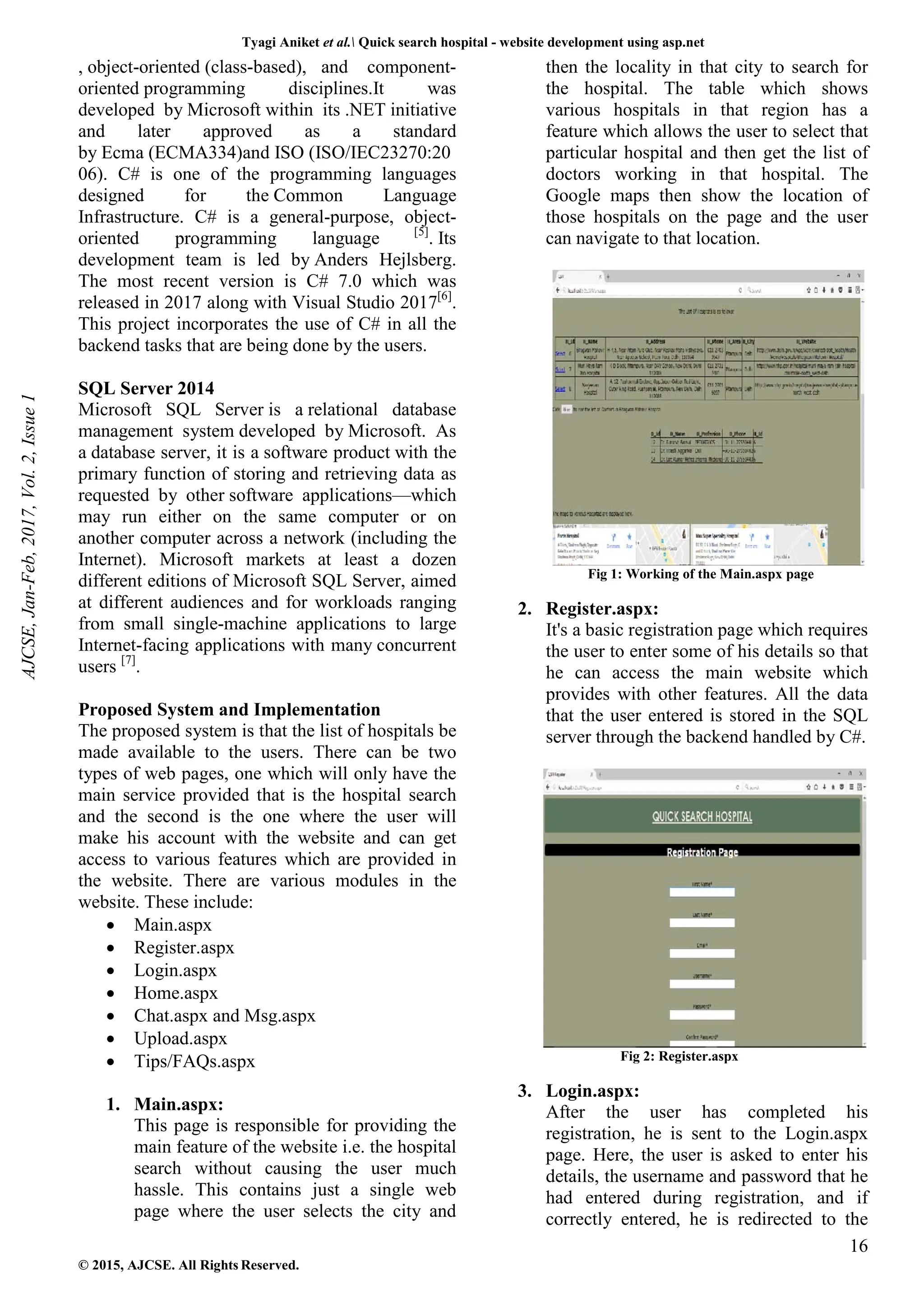 Quick Search Hospital - Website Development using ASP.Net