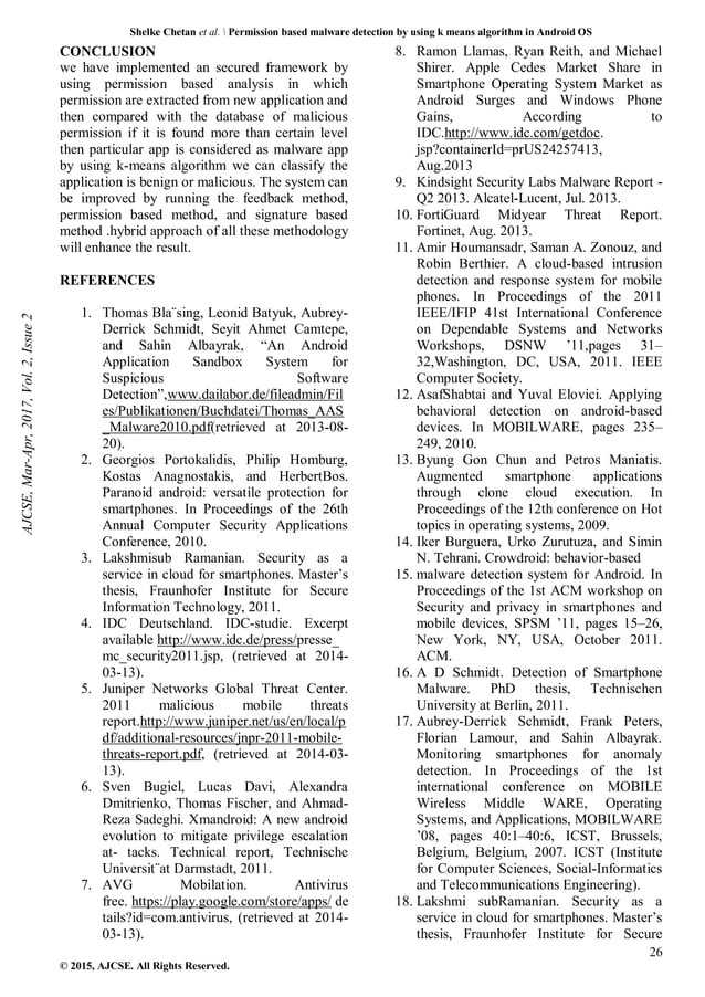 Permission Based Malware Detection By Using K Means Algorithm In Android Os Pdf