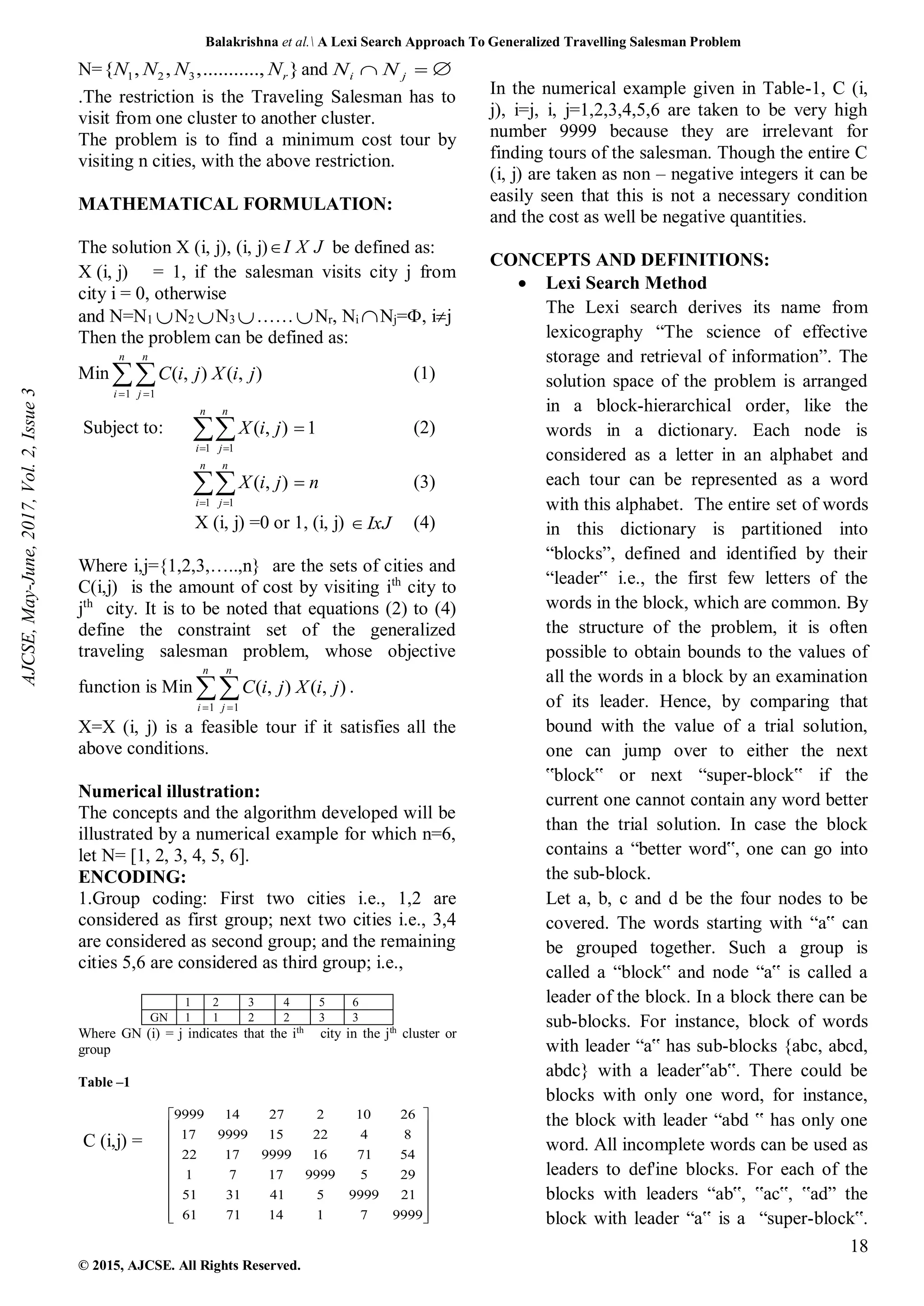 A Lexi Search Approach to Generalized Travelling Salesman Problem | PDF