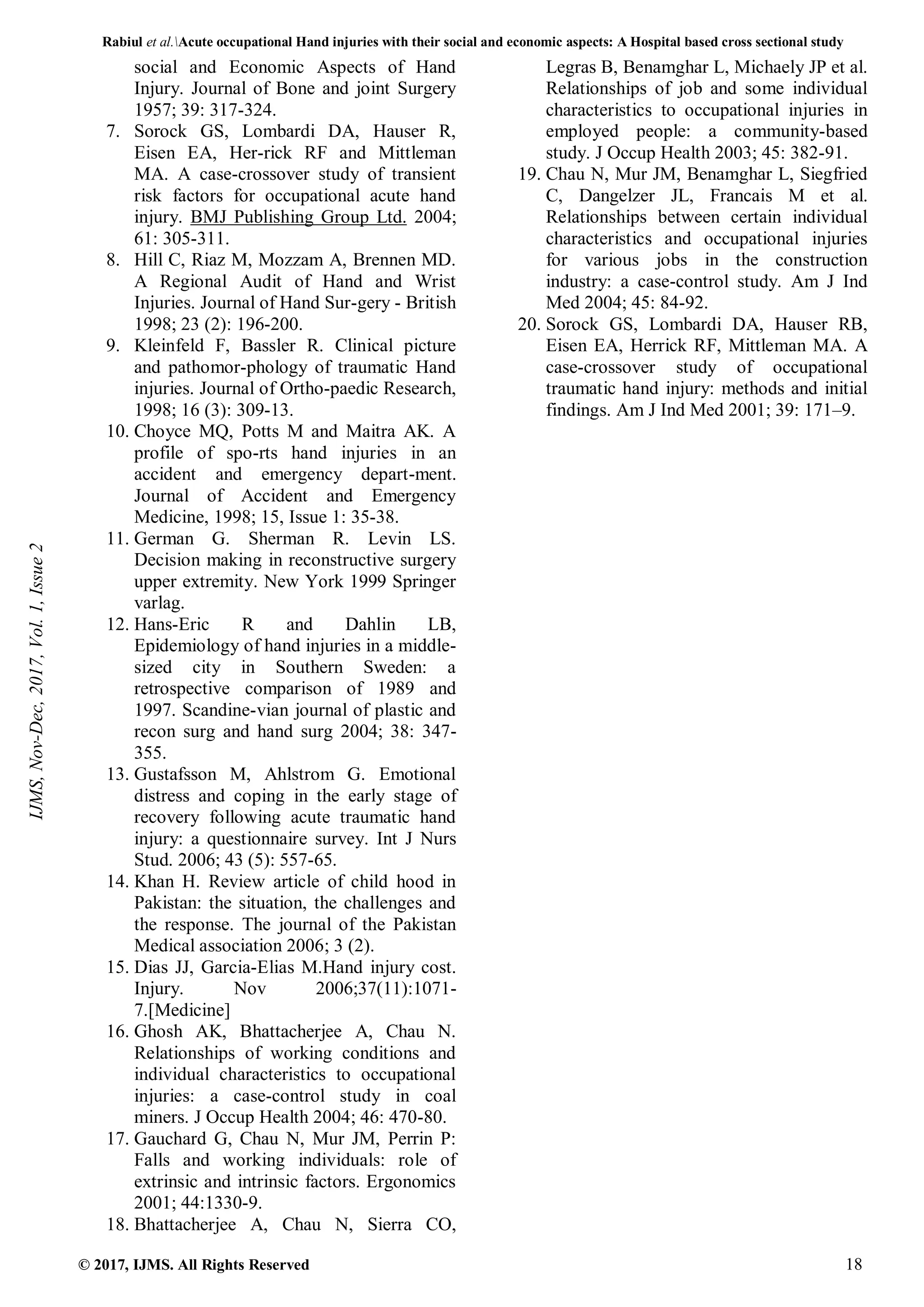 Acute occupational Hand injuries with their social and economic aspects ...