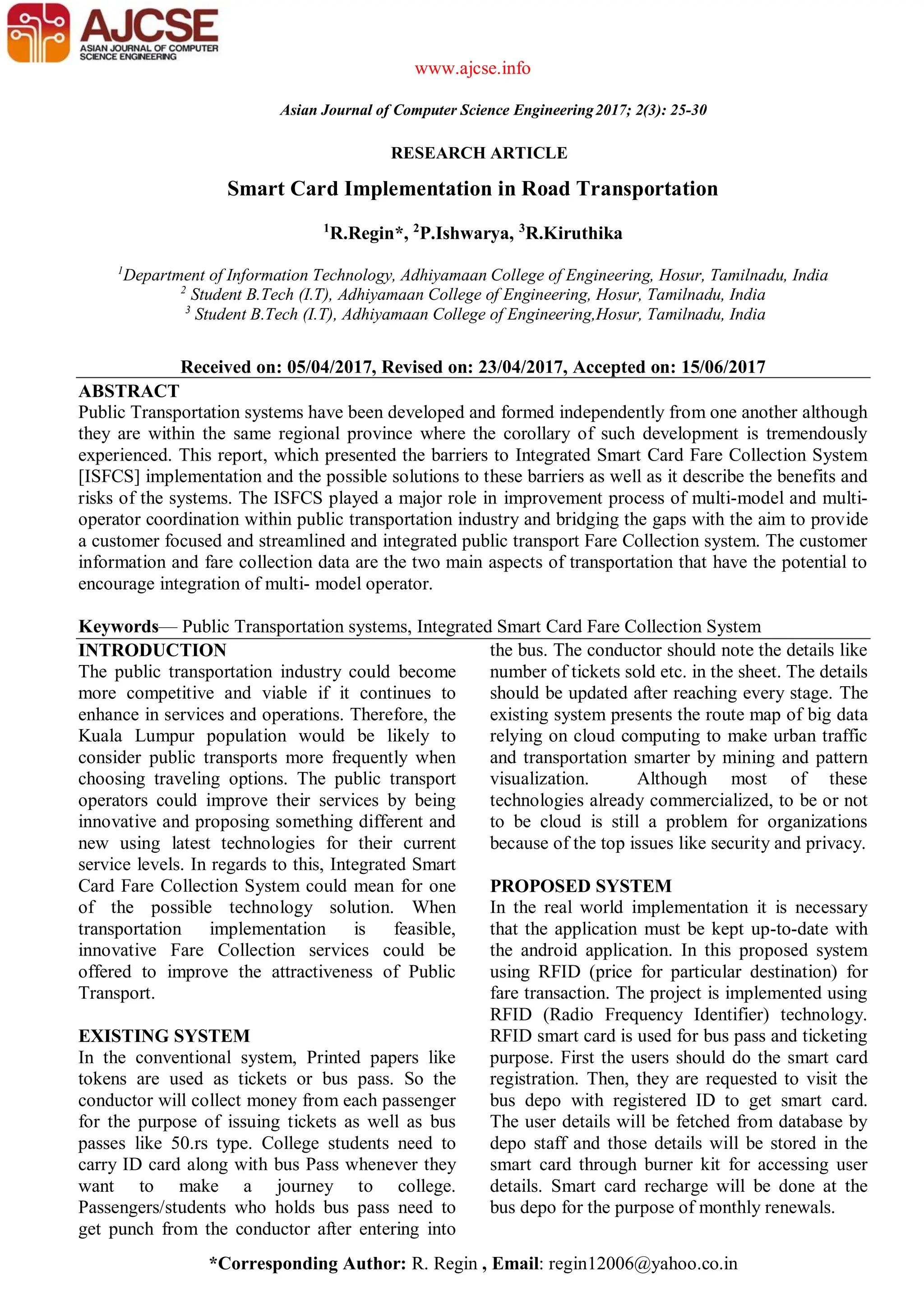 Smart Card Implementation in Road Transportation | PDF