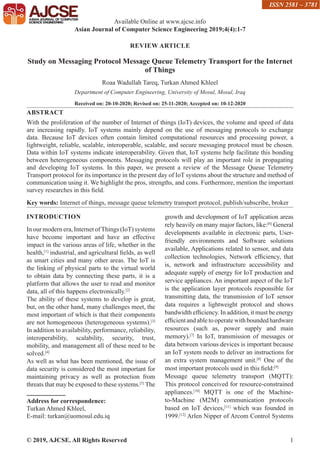 Study on Messaging Protocol Message Queue Telemetry Transport for the ...