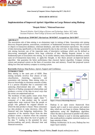 Implementation of Improved Apriori Algorithm on Large Dataset using Hadoop | PDF