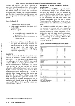 Study on Role of Clinical Pharmacist in counselling of Diabetic ...