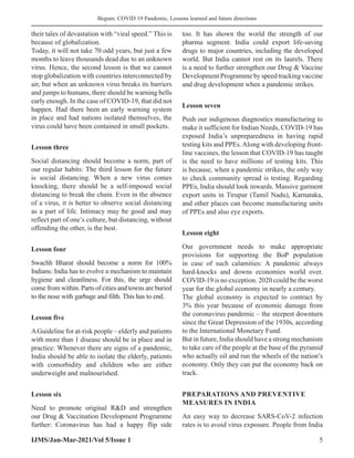 Pandemics (coronavirus disease-2019), experiences, lessons learn, and ...