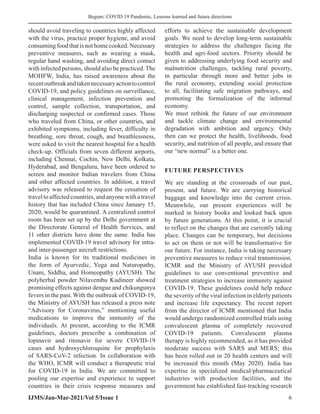 Pandemics (coronavirus disease-2019), experiences, lessons learn, and ...