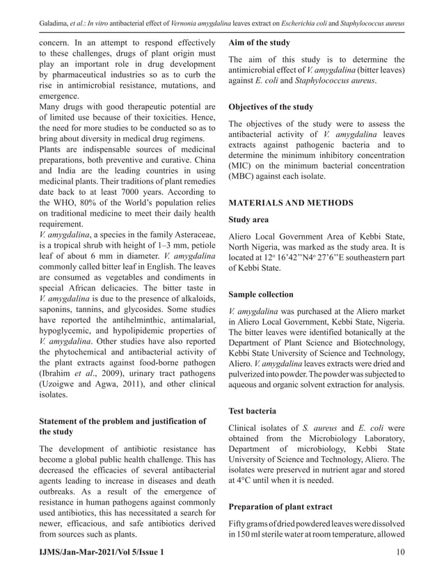 In vitro antibacterial effect of Vernonia amygdalina leaves extract on ...