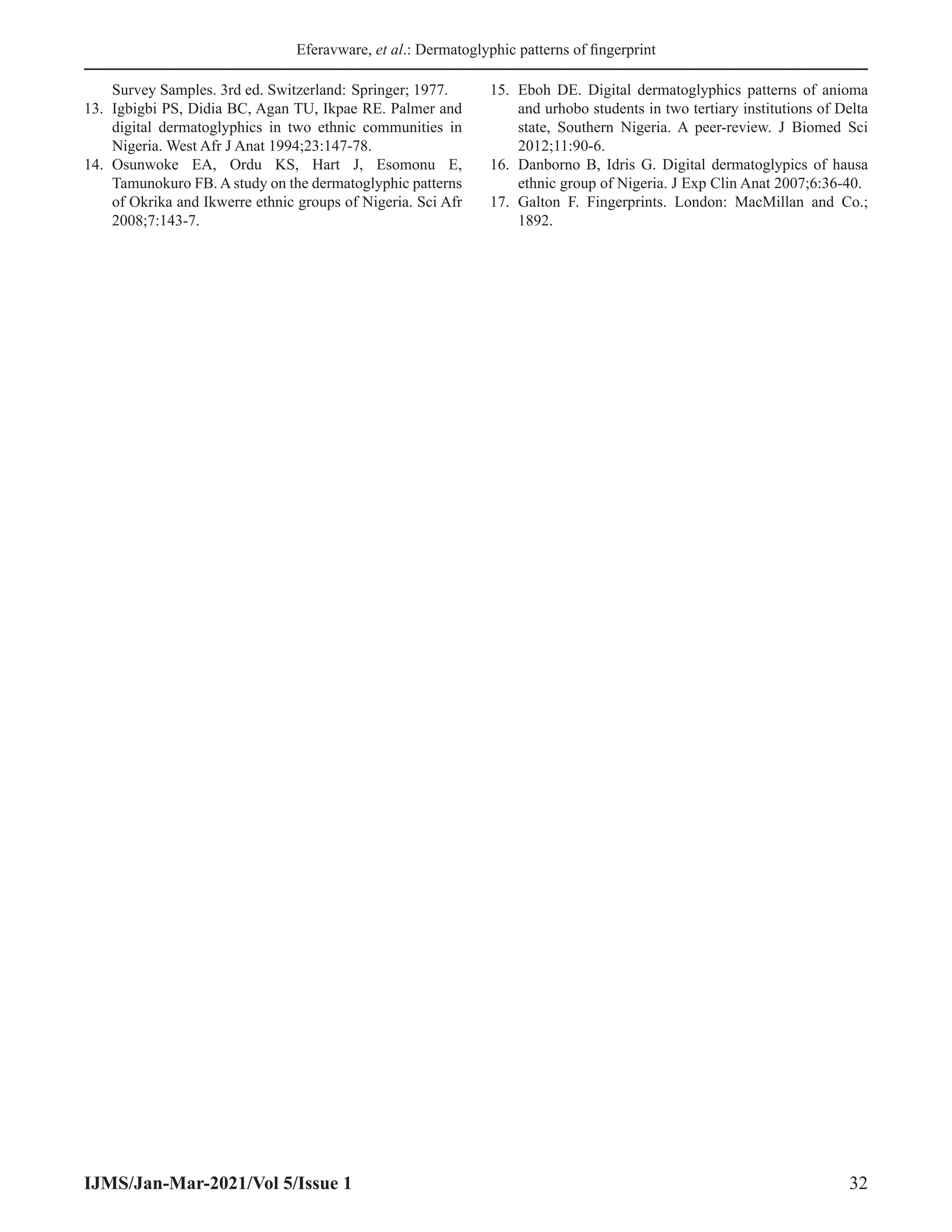 Dermatoglyphic patterns of three ethnic groups and hereditary pattern ...