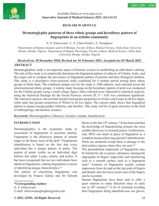 Dermatoglyphic patterns of three ethnic groups and hereditary pattern ...