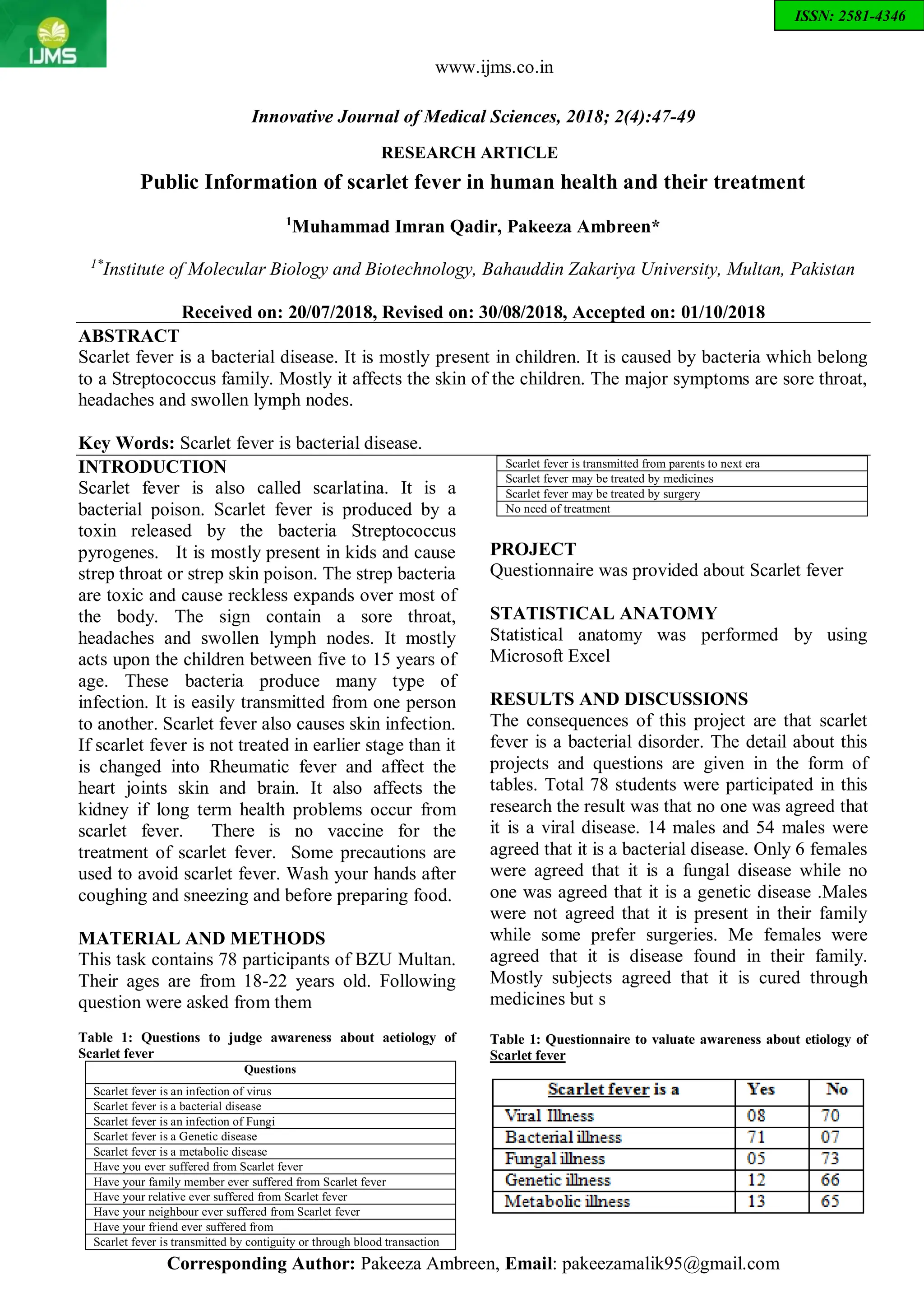 Public Information of scarlet fever in human health and their treatment ...