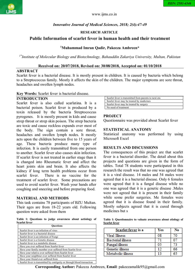 Public Information of scarlet fever in human health and their treatment ...