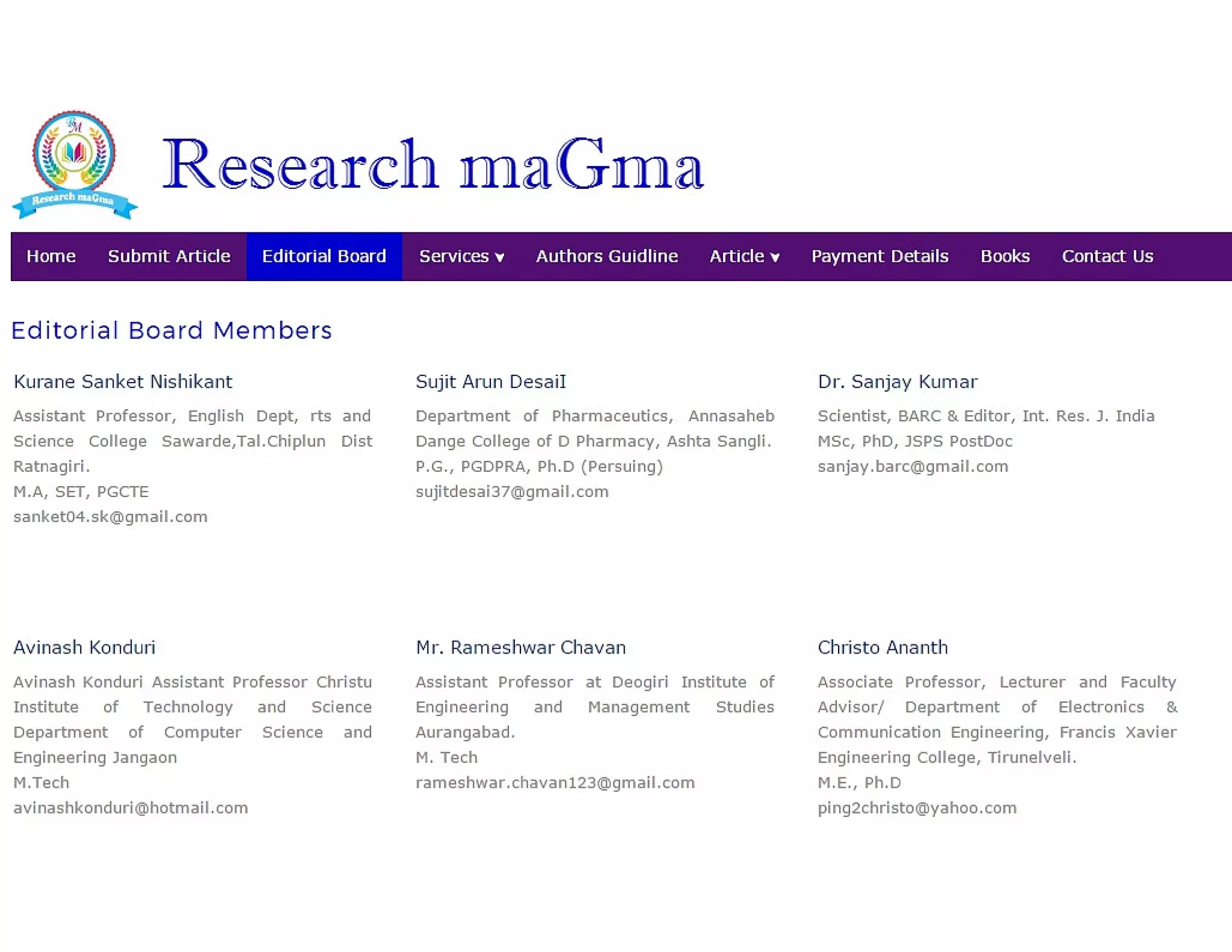 Christo Ananth, Editorial Board Member, Research Magma | PDF