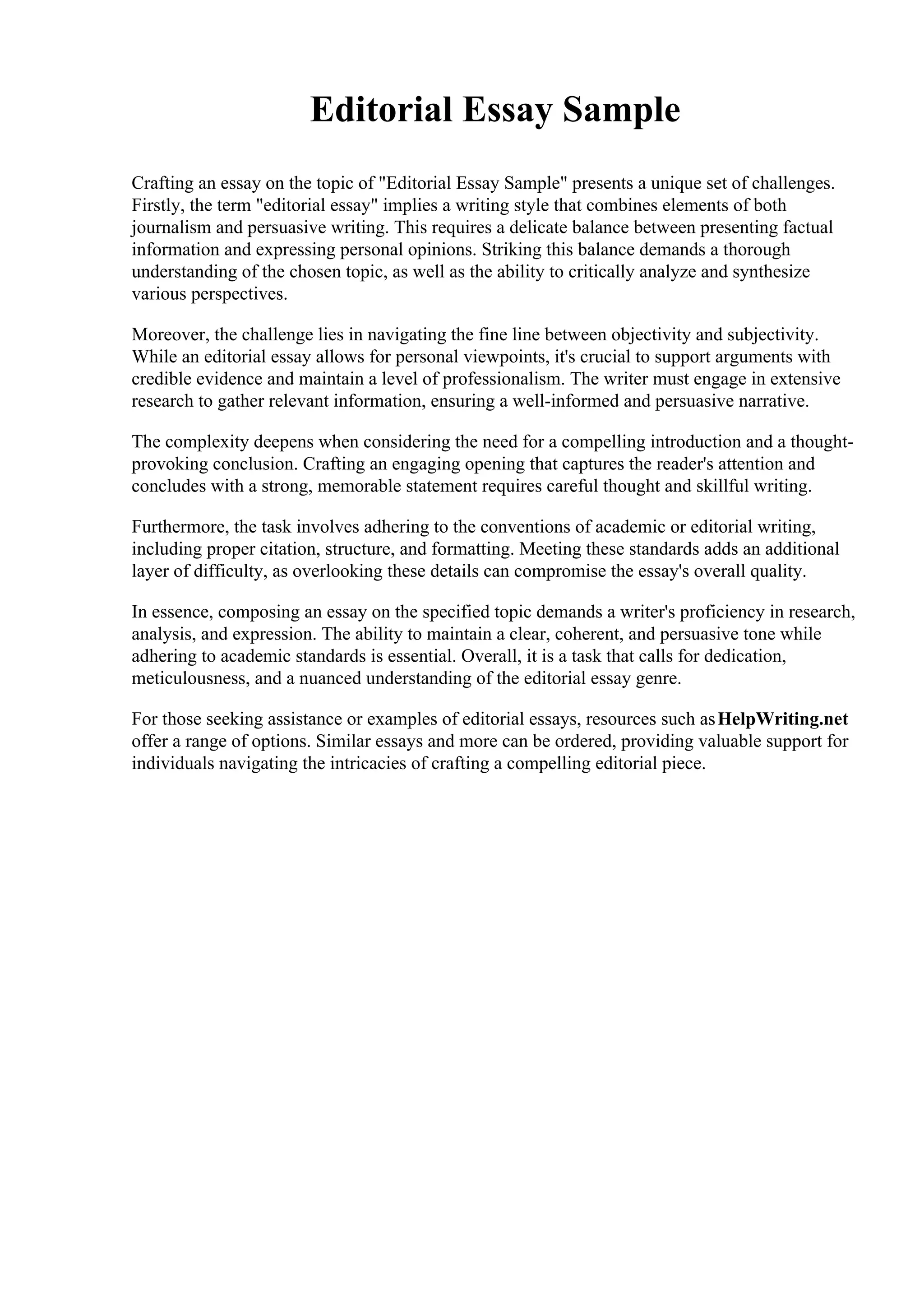 Editorial Essay Sample. University of Denver | PDF