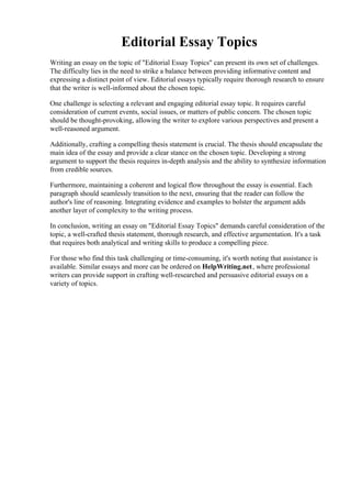 Editorial Essay Topics | PDF