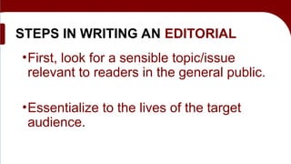 EDITORIAL OPINION WRITING.ppt -tRAINING MATERIAL FOR jOURNALISM | PPT