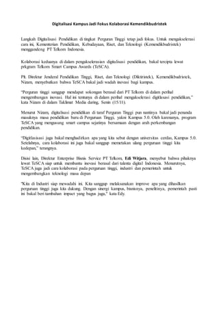 Edi witjara - Digitalisasi kampus jadi fokus kolaborasi kemendikbudristek | DOC