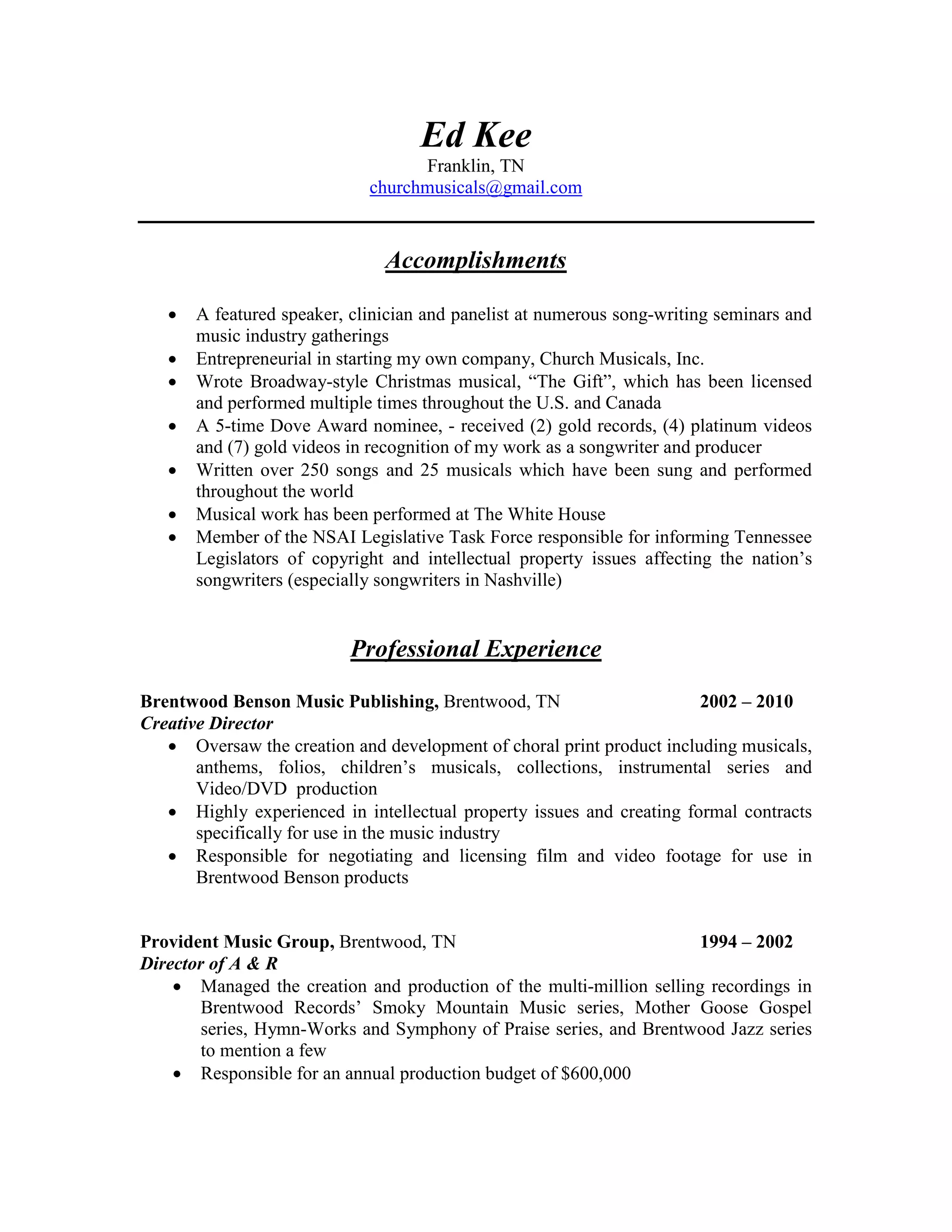 Ed Kee.Resume For Linked In | PDF