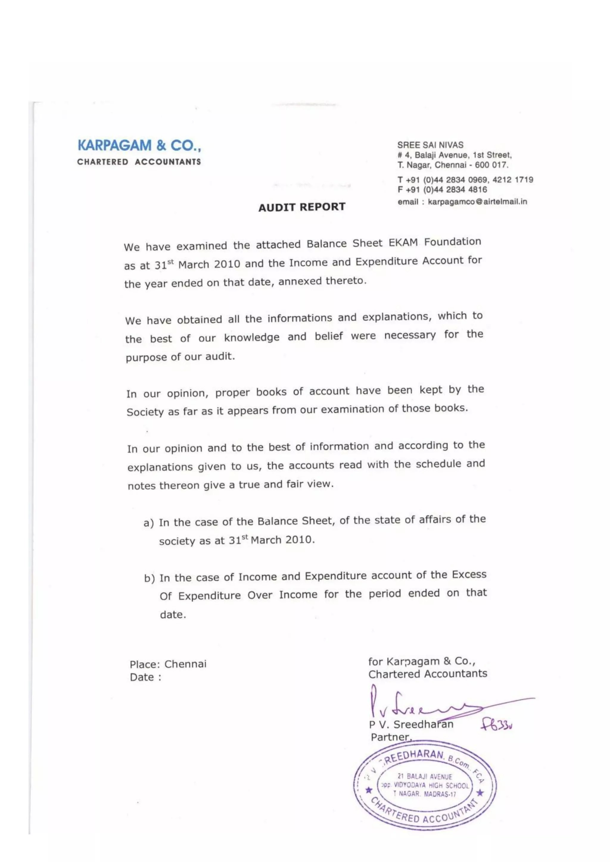 Audited statement of accounts 2010 | PDF