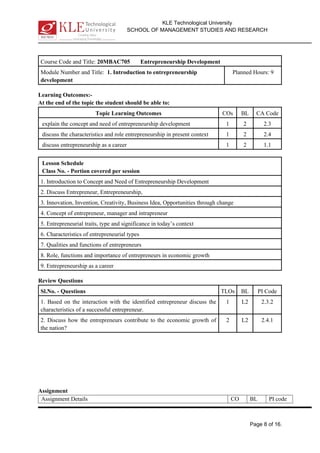 entrepreneurship develop course detailed lesson plan focusing on ...