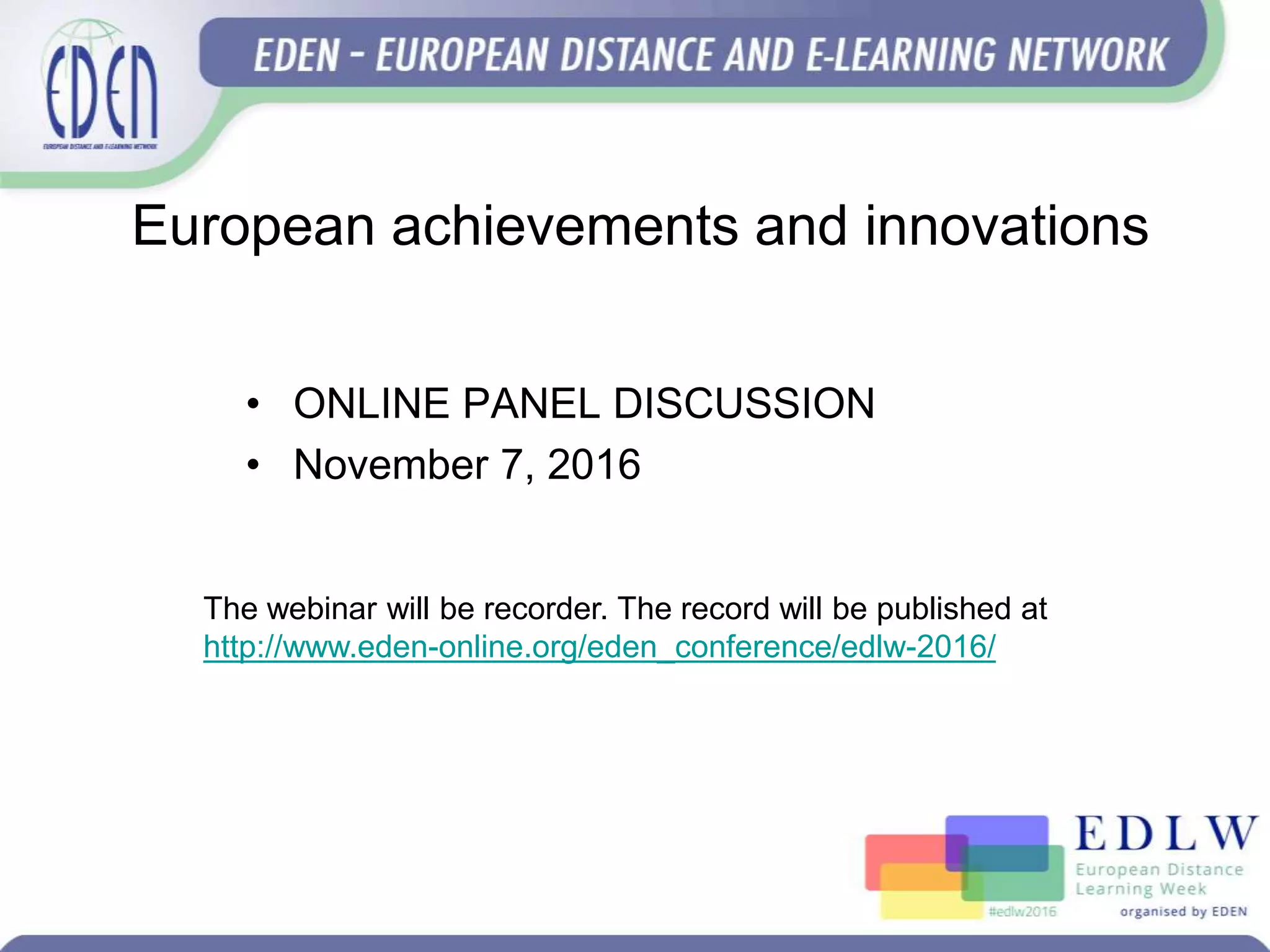 European Distance Learning Week: European achievements and innovations ...