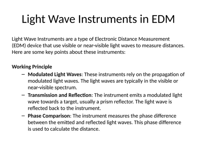 Electronic Distance Measurement (EDM) for Surveying | PPTX
