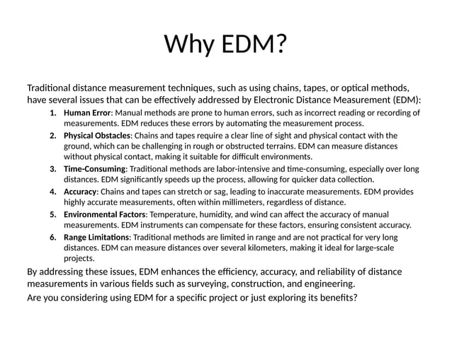 Electronic Distance Measurement (EDM) for Surveying | PPT