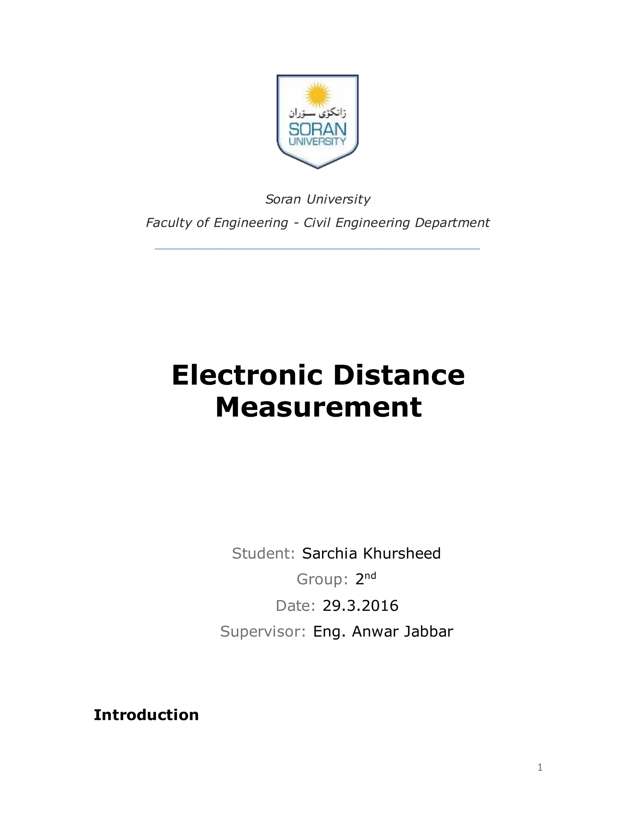 Electronic Distance Measurement (EDM) - Report | PDF Electronic Distance Measurement (EDM) - Report | PDF