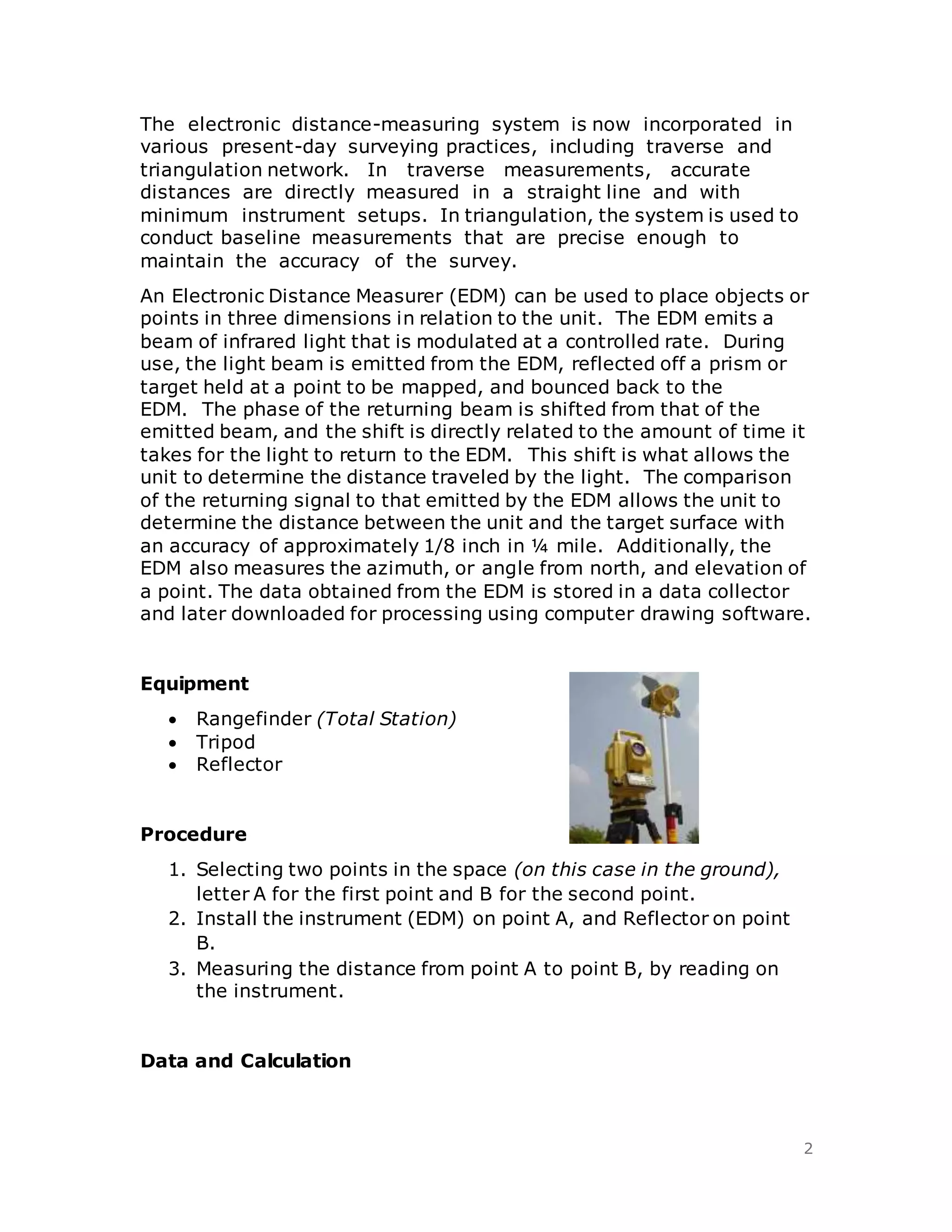 Electronic Distance Measurement (EDM) - Report | DOCX