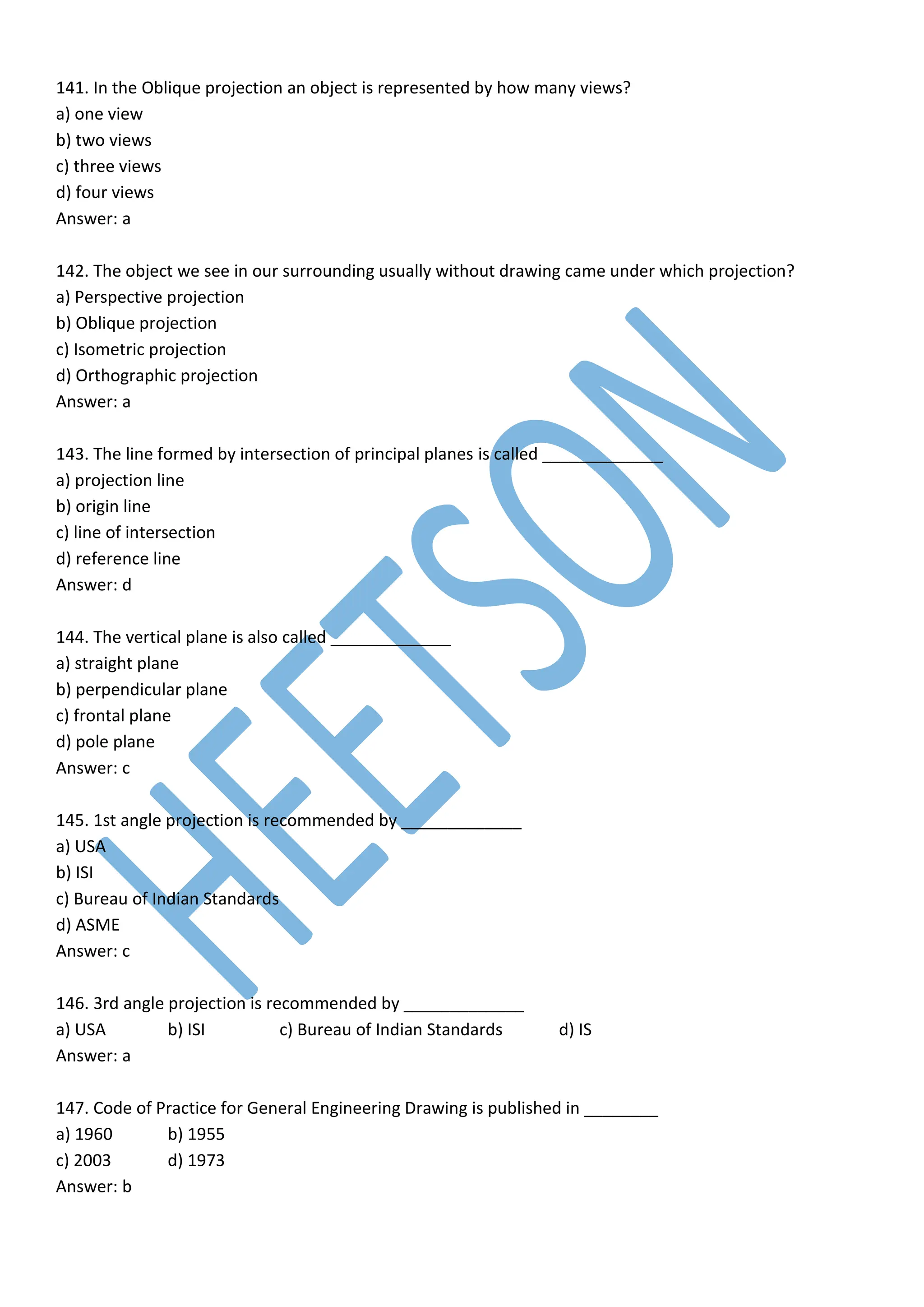 ITI Engineering Drawing MCQ Questions in English | PDF