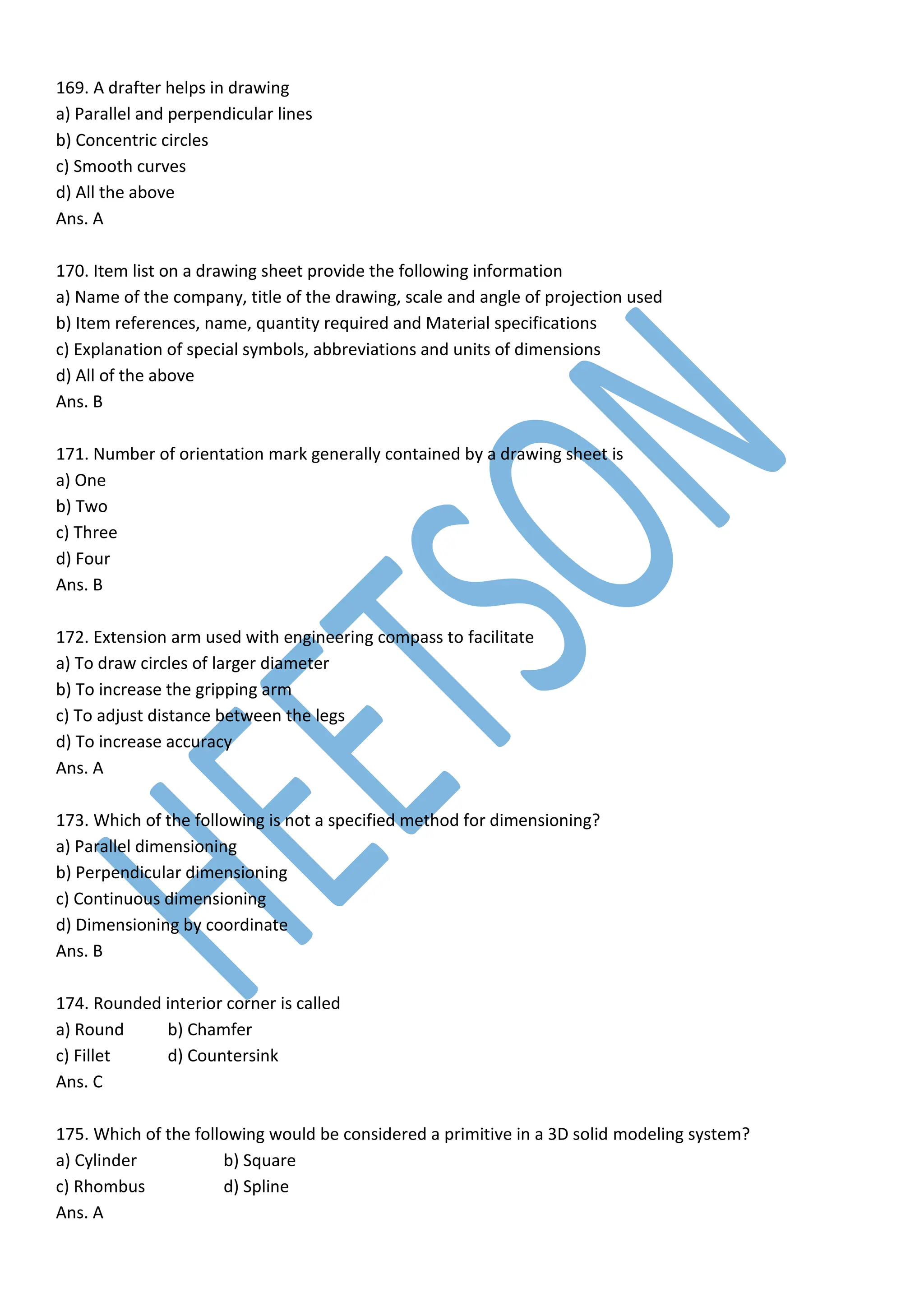 ITI Engineering Drawing MCQ Questions in English | PDF