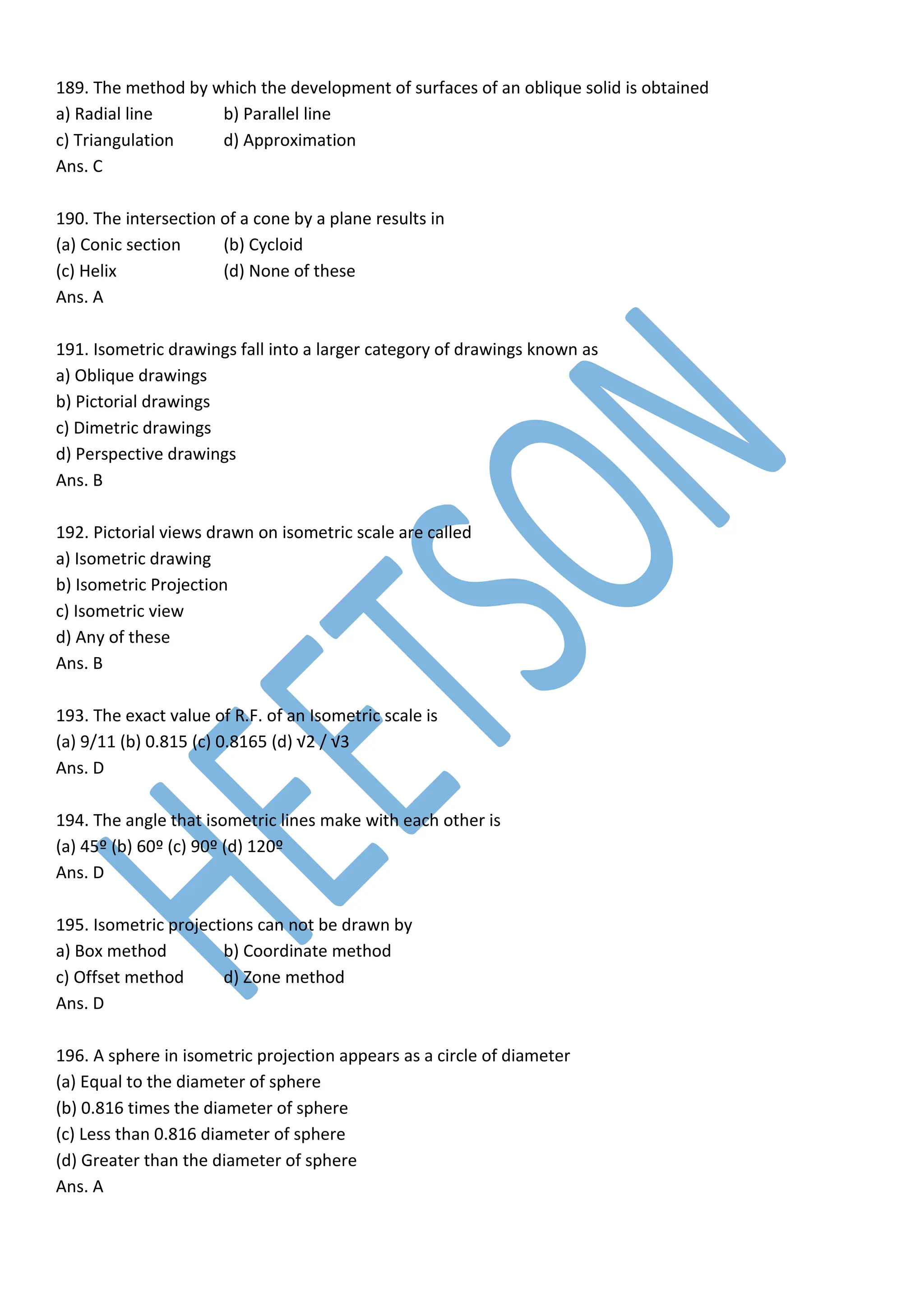 ITI Engineering Drawing MCQ Questions in English | PDF
