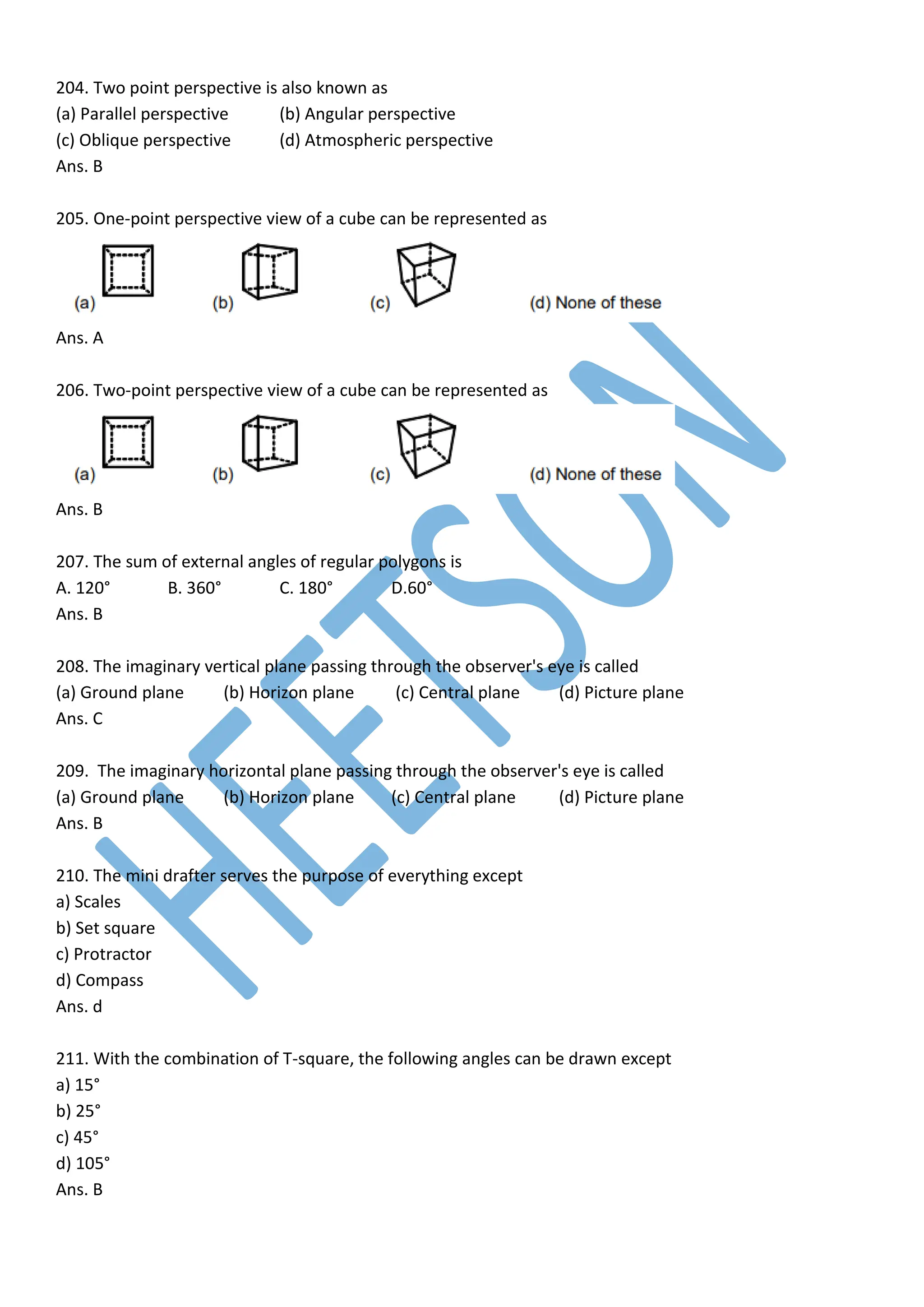 ITI Engineering Drawing MCQ Questions in English | PDF