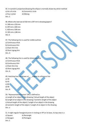 ITI Engineering Drawing MCQ Questions in English | PDF