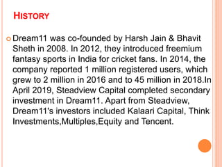 short presentation on dream 11 company | PPTX