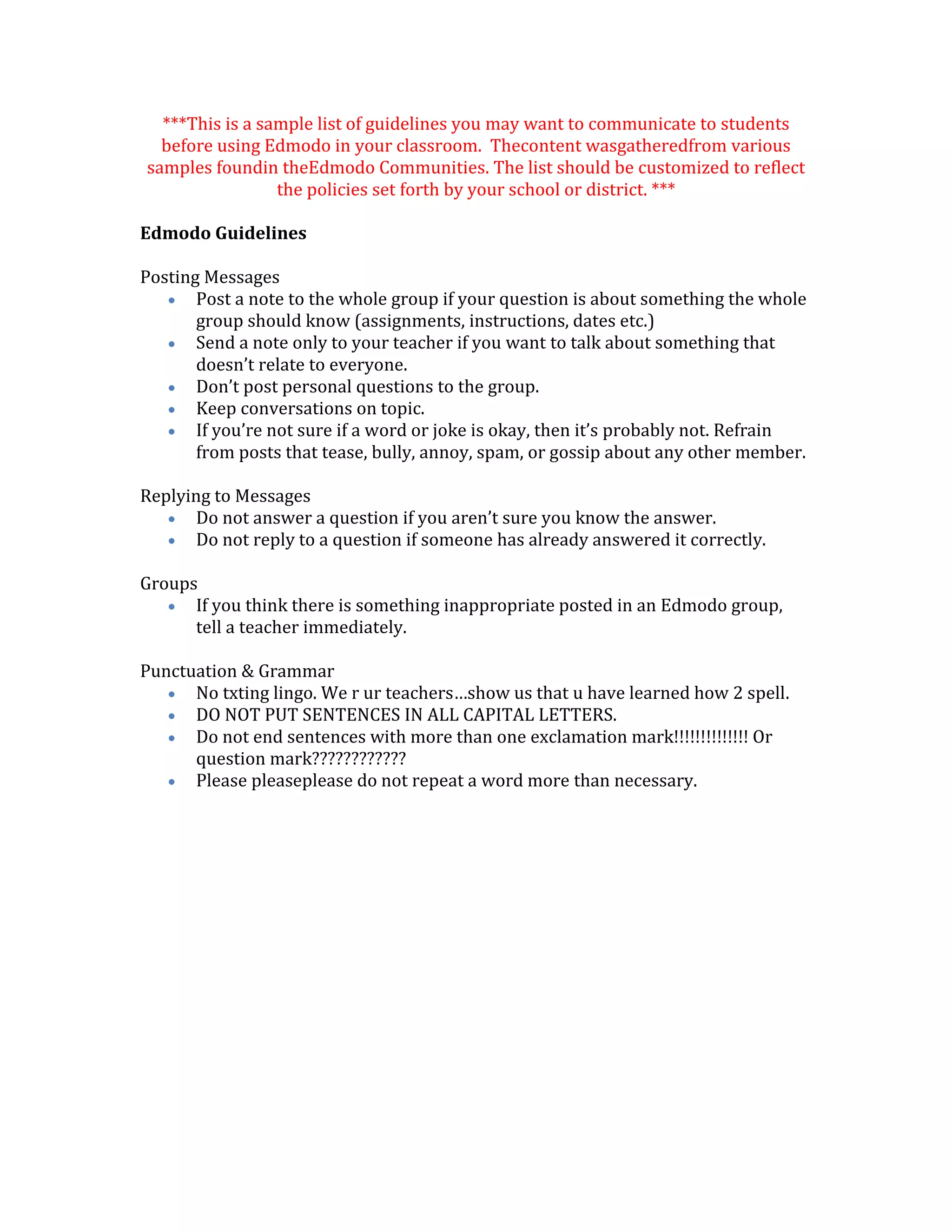 Edmodo guidelines | PDF
