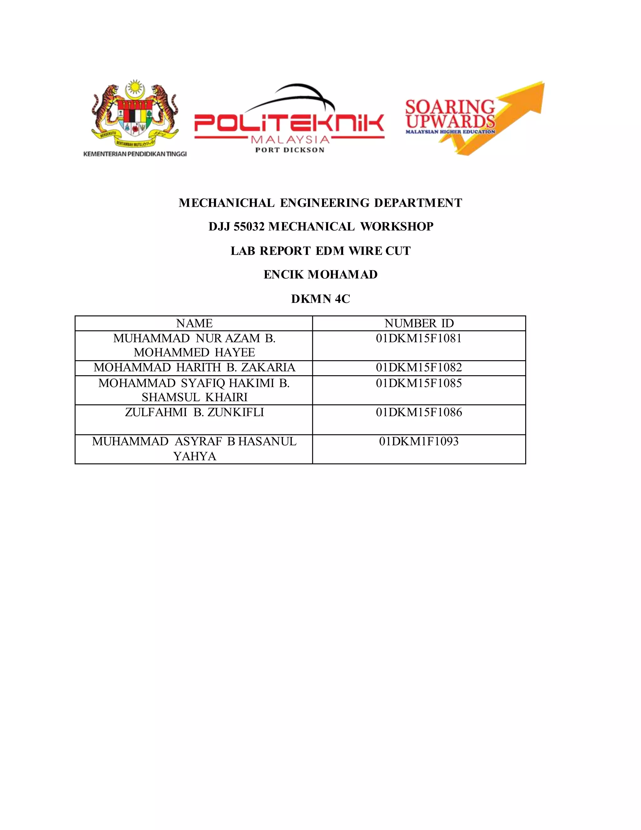 Edm wire cut report | DOCX