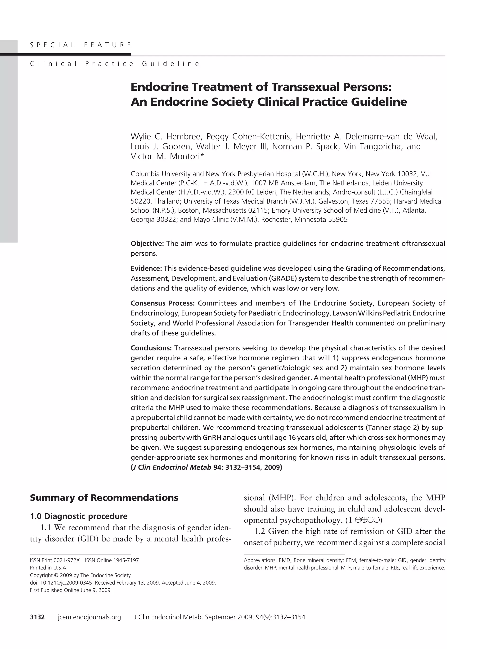 Endocrine Treatment of Transsexual Persons (Practice Guideline ...