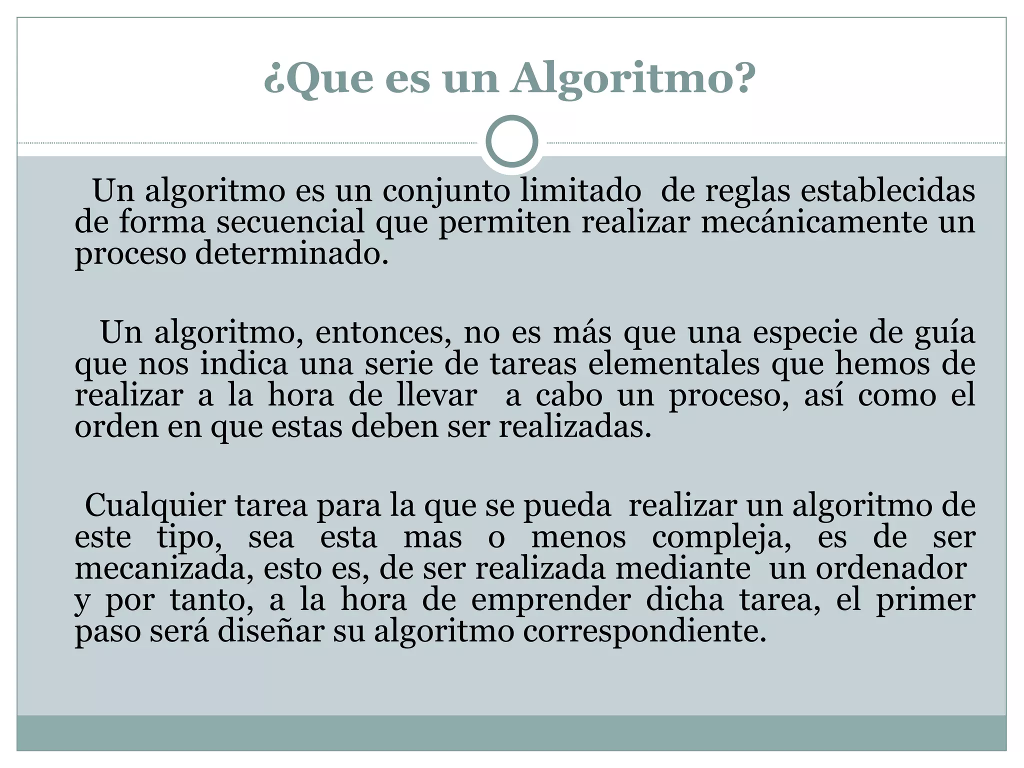 Descripción de un Algoritmo | PPT