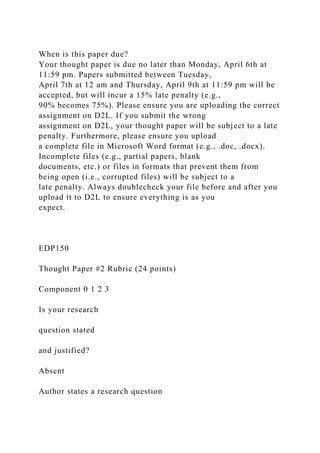 EDP 150 Thought Paper #2 (24 points) What do you need to i.docx