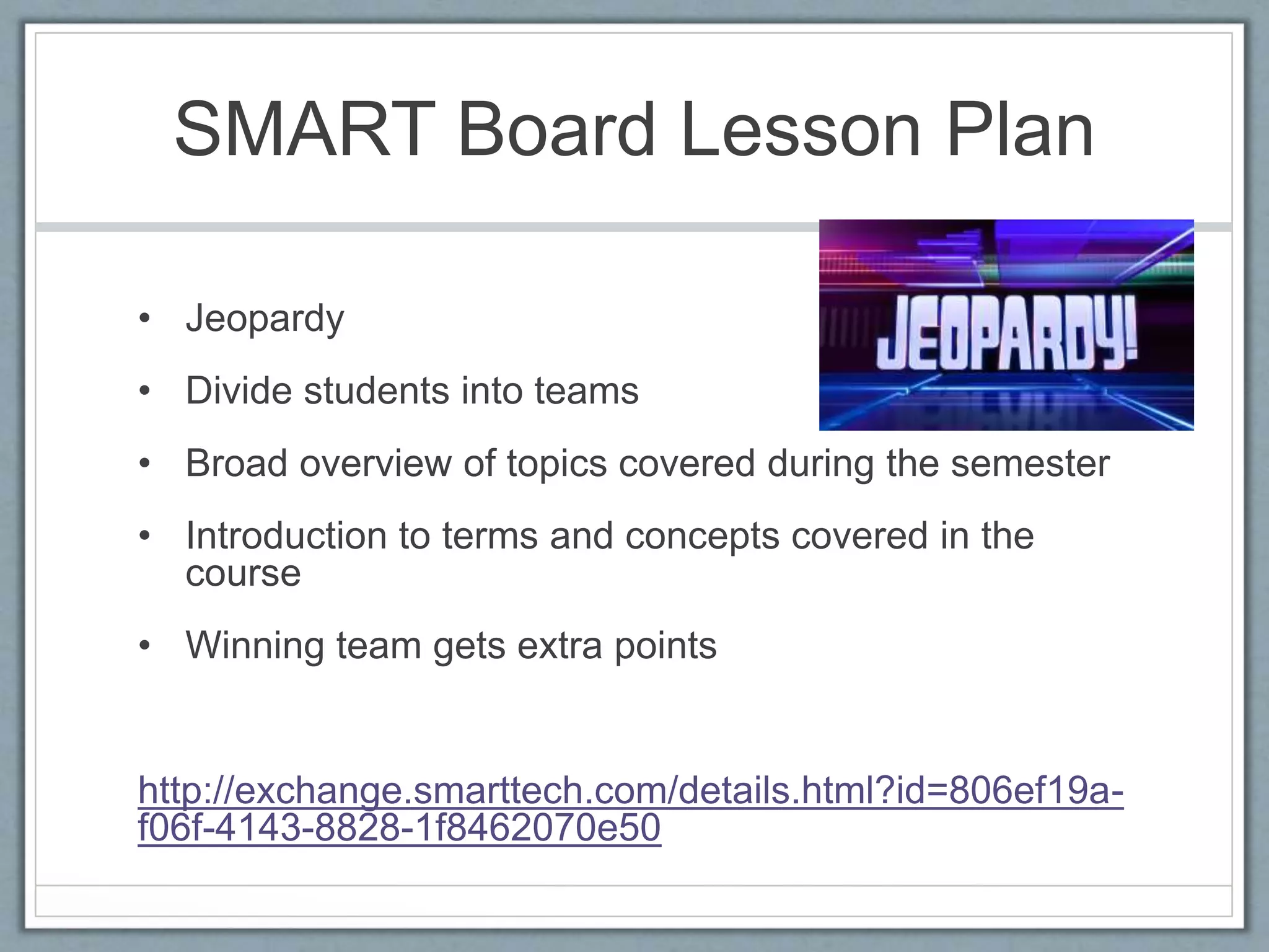 Jeopardy Lesson Plan Sample | PPTX