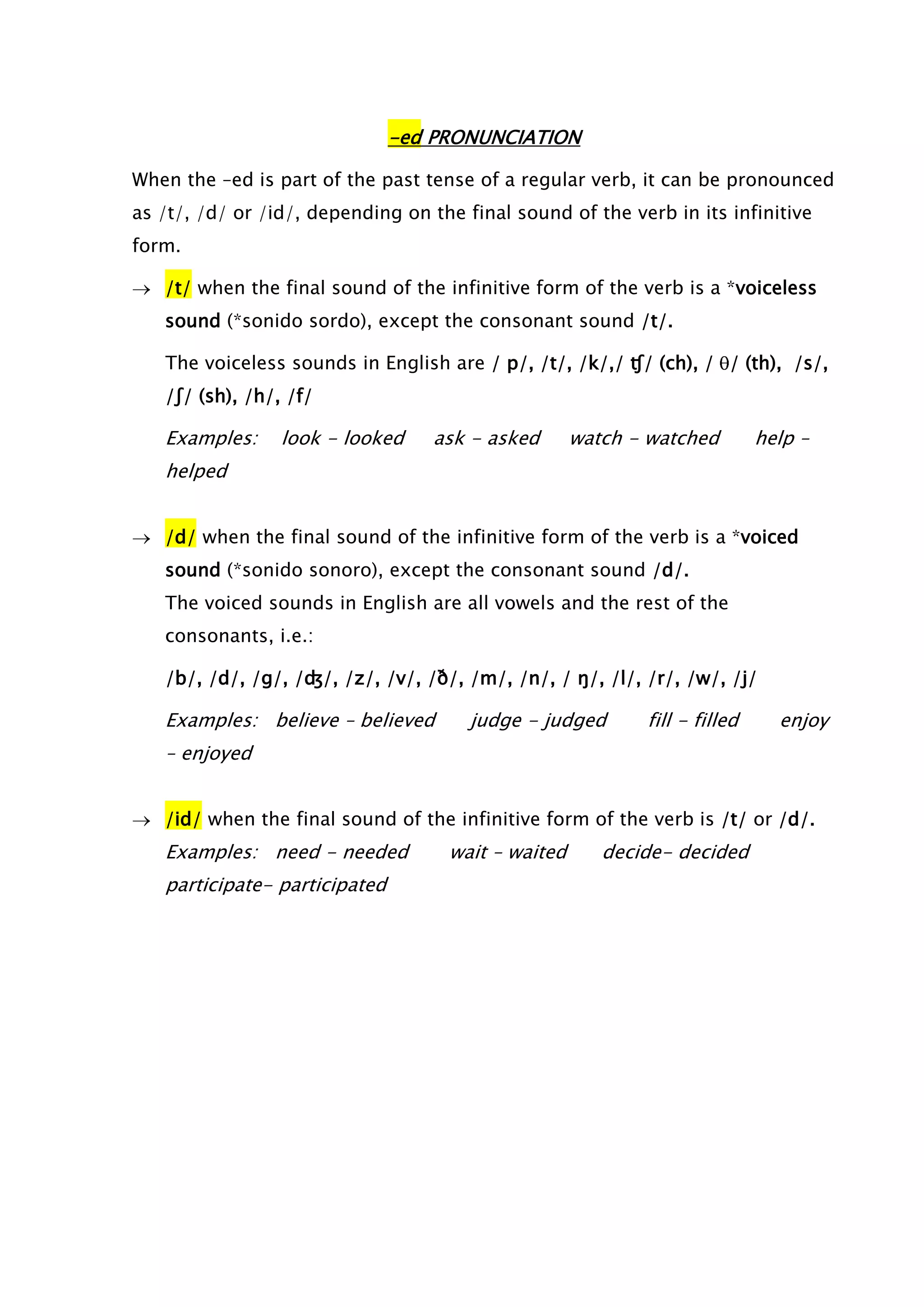 - Ed pronunciation | DOCX